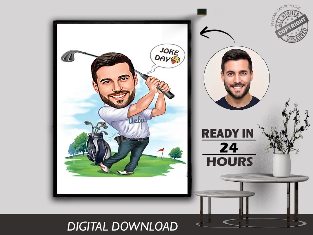 Bespoke Golfer Caricature From Photo, Funny Golfer Drawing Art, Funny ...