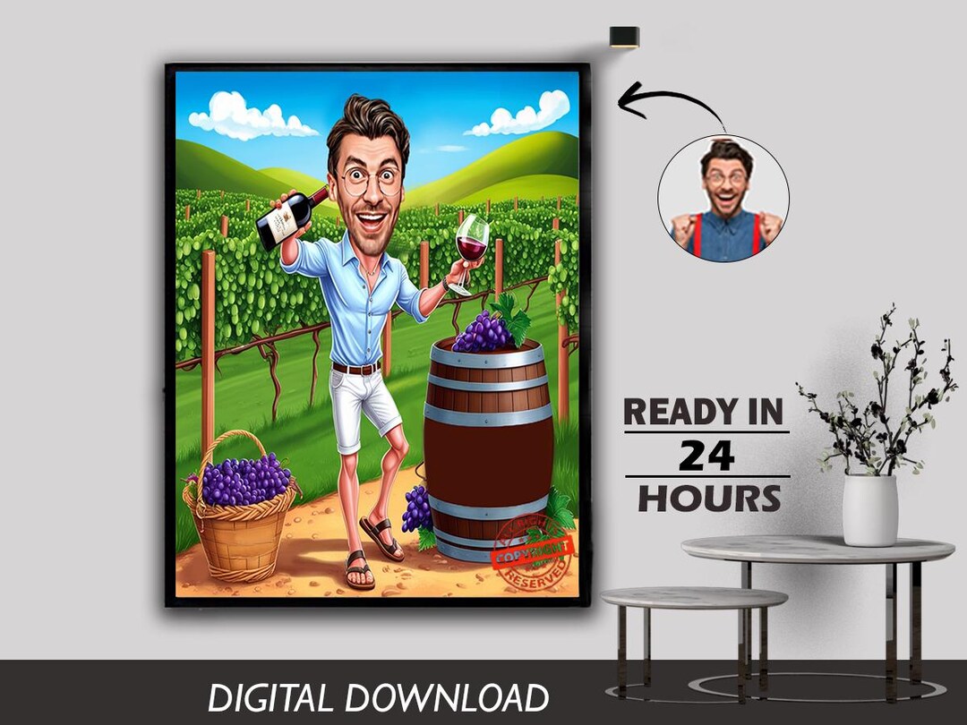 Personalized Vinery Man Caricature Vine Seller Boy Portrait Customized ...