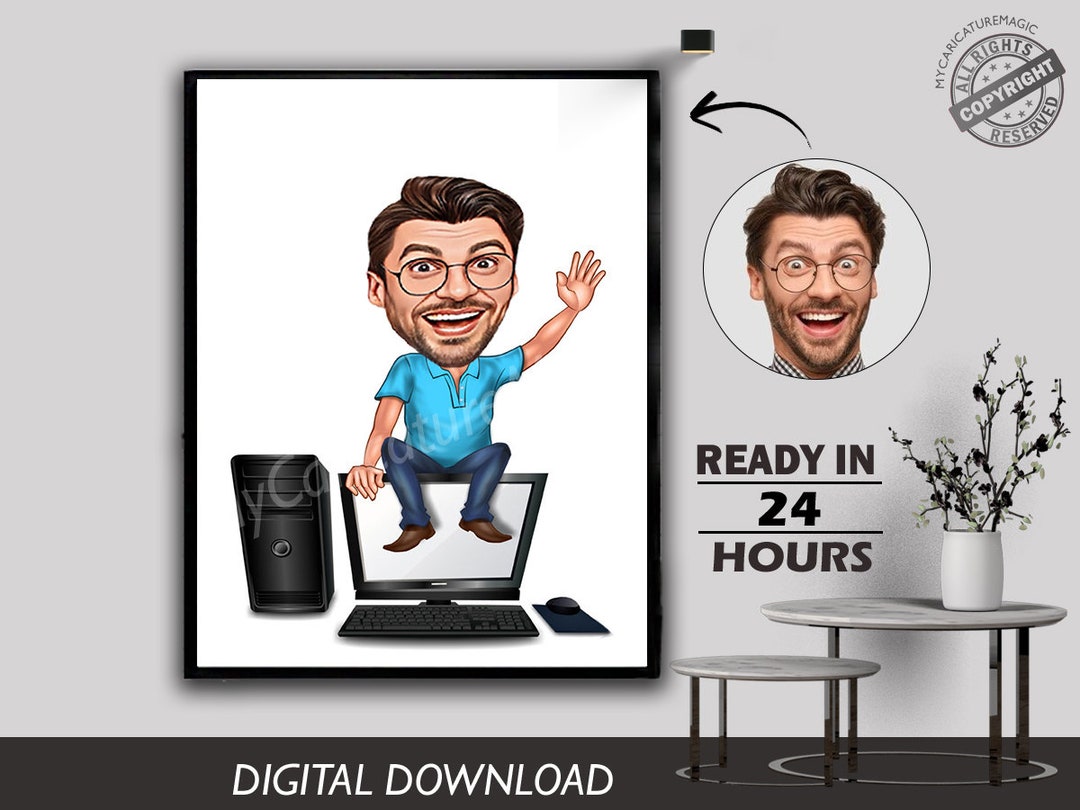 Custom Computer Engineer Caricature - Personalized IT Manager Cartoon ...