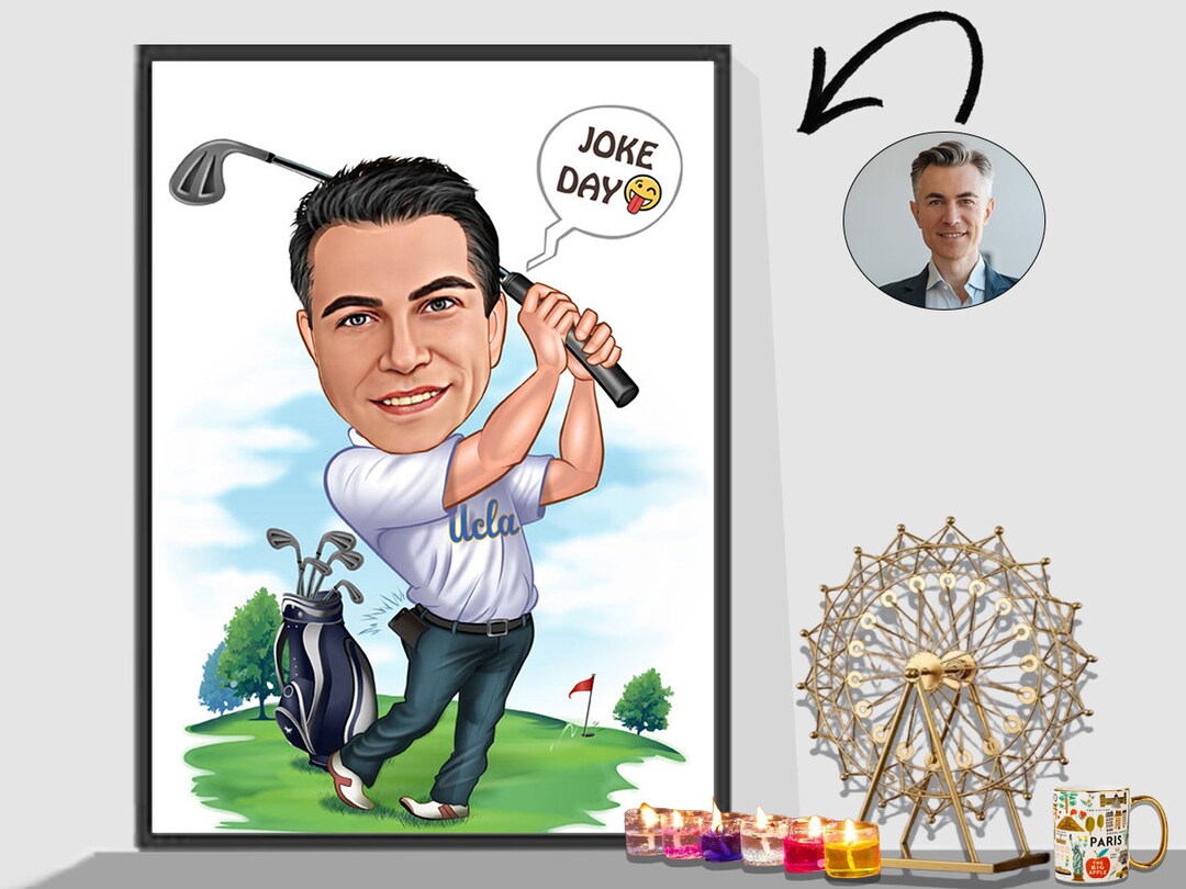 Bespoke Golfer Caricature From Photo, Funny Golfer Drawing Art, Funny ...