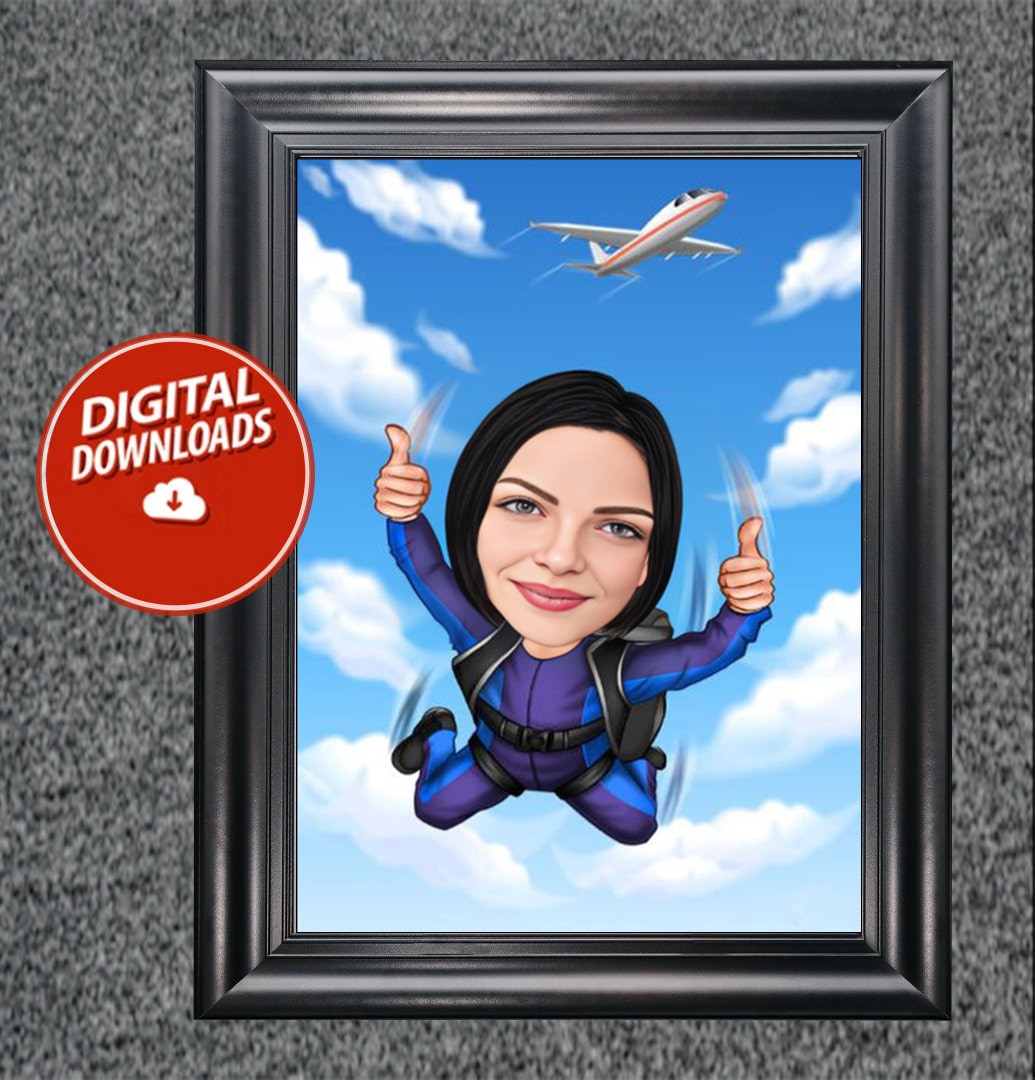 Skydiving Caricature Portrait: Custom Hobby Gift (digital Download) - Etsy