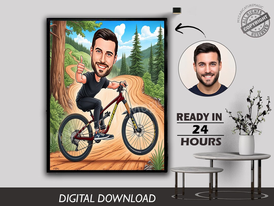 Customized Caricature of a Male Off-road Cycling Mountain Bike Rider ...