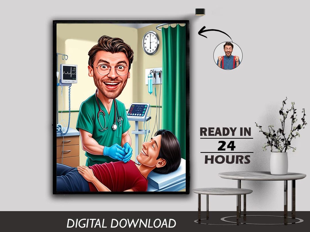 Customized Male Doctor Cartoon Portrait Custom Male Nurse Caricature ...