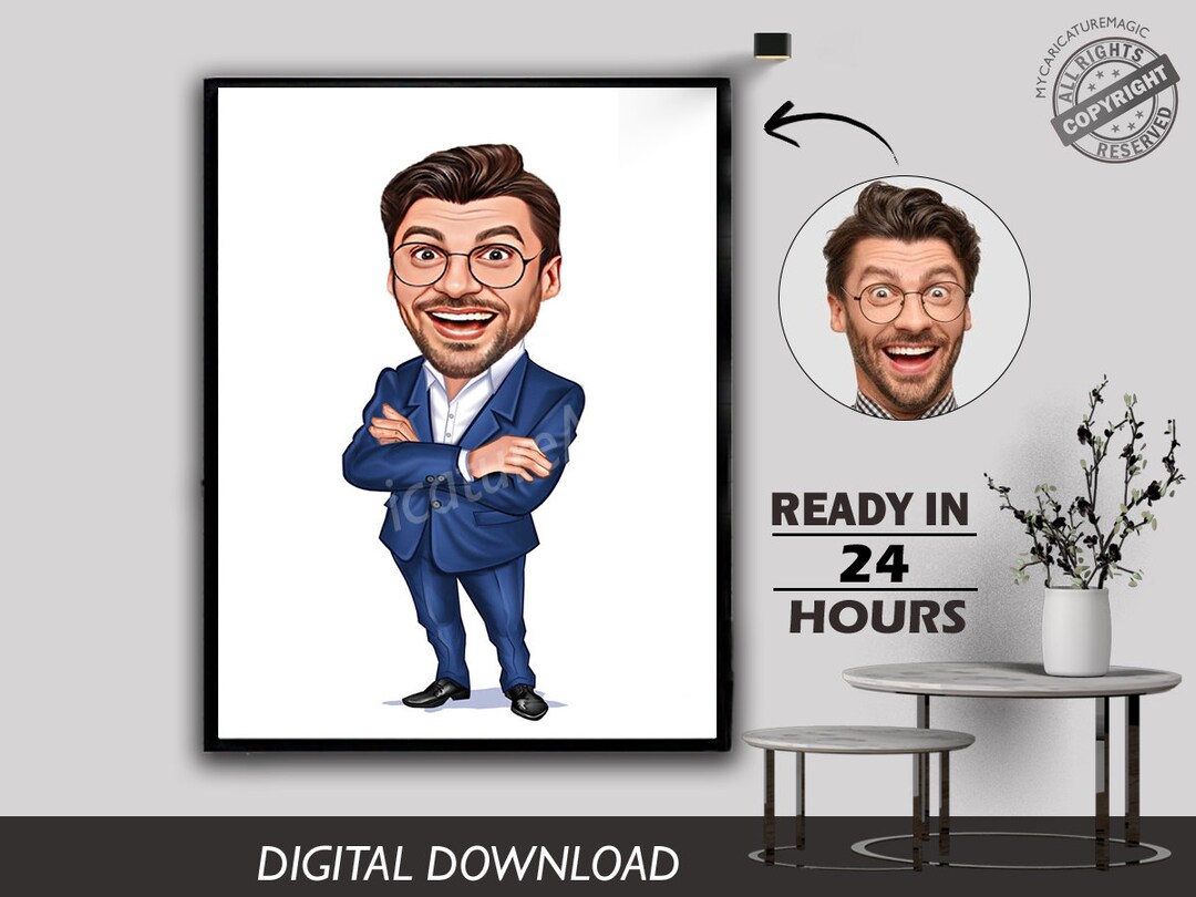 Bespoke Caricature of Funny Man Standing in Free Pose Portrait Photo to ...