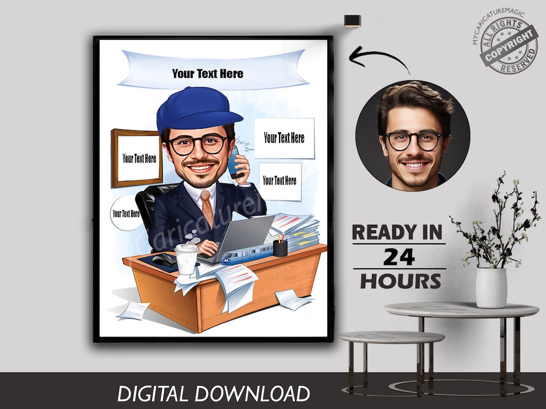 Personalized Caricature of Desk Job With Custom Name Clerical Work ...