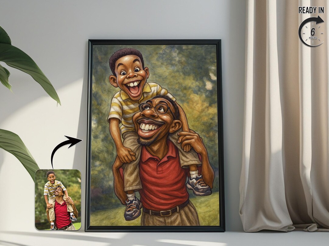 Personalized Father and Son Caricature Portrait: Custom Digital Cartoon ...