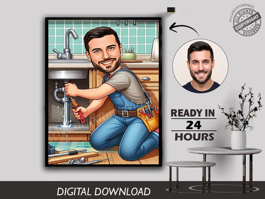 Custom Plumber Caricature Gift: Personalized Plumbing Technician Art ...