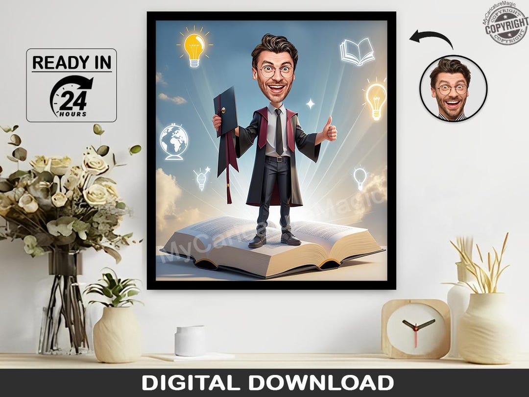 Graduation Caricature: Male Graduate Portrait on Book (digital Download ...