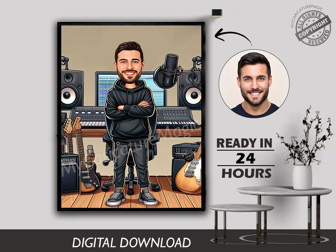 Personalized Music Producer Cartoon Portrait: Custom Music Studio Gift ...