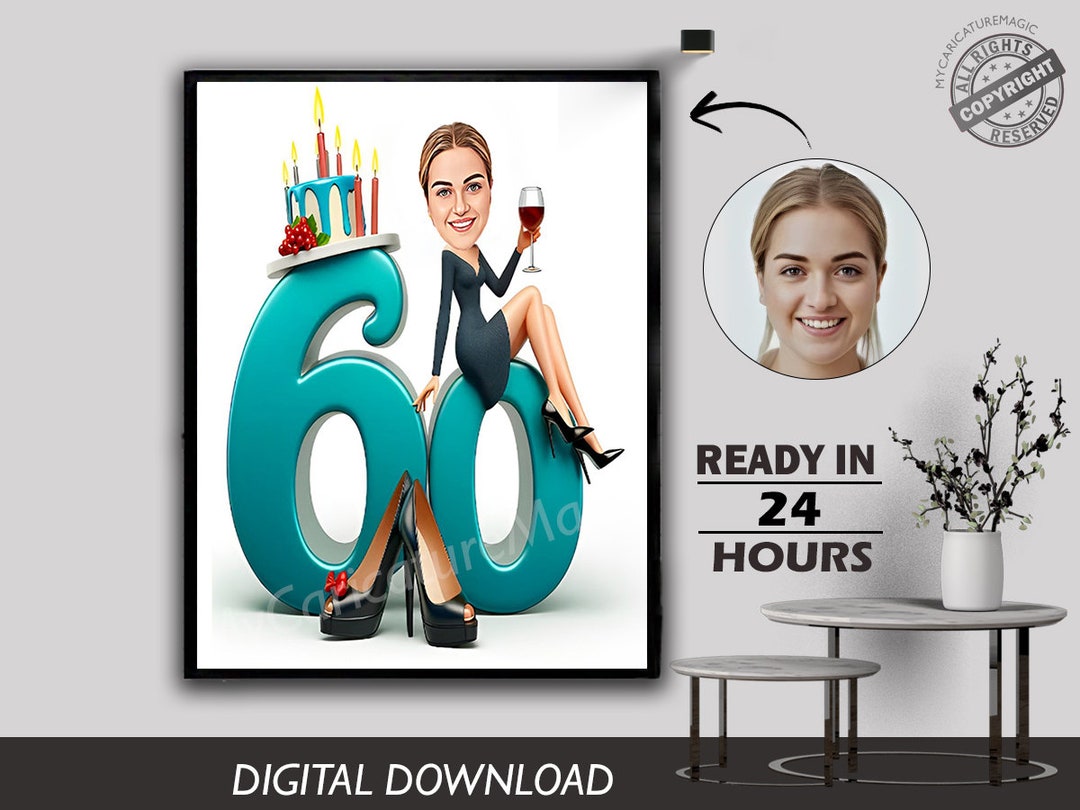 60th Birthday Caricature Gift: Custom Digital Portrait (digital ...