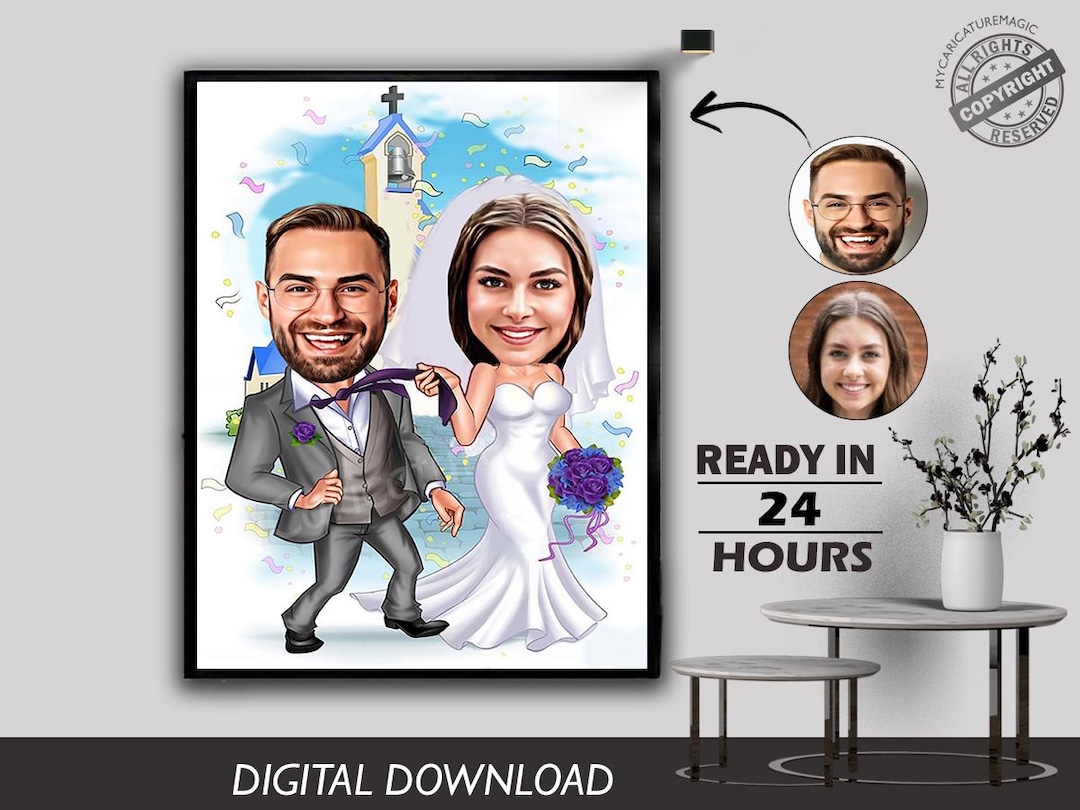 Custom Wedding Caricature Portrait: Funny Couple Gift (digital Download ...