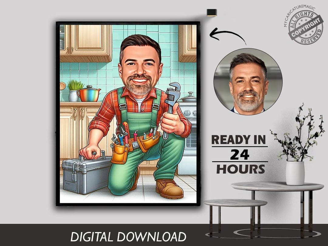 Custom Plumber Caricature Portrait, Personalized Gift (digital Download ...