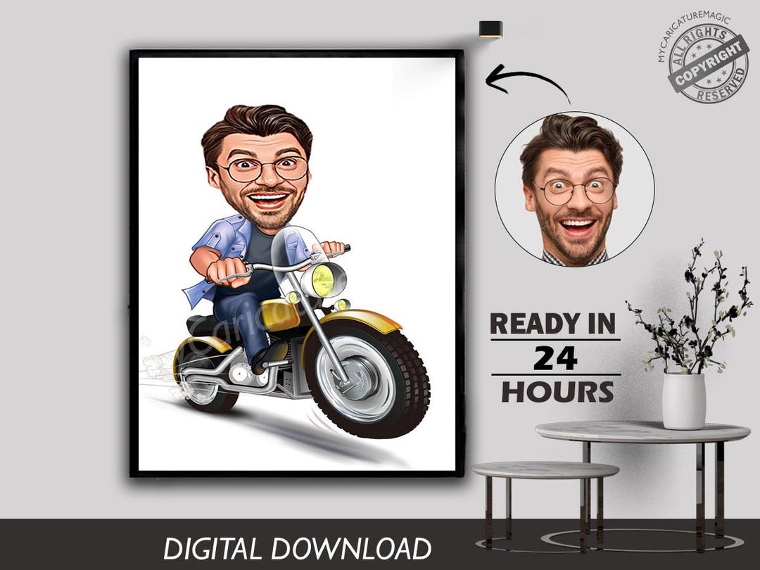 Personalized Caricature of Funny Man Riding Portrait Photo to Cartoon ...