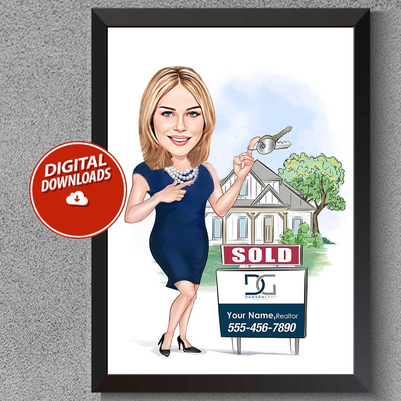 Custom Realtor Cartoon Gift,custom Female Real Estate Agent Caricature ...