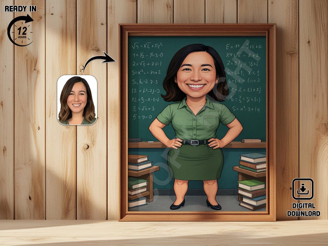 Custom Math Teacher Caricature Portrait: Personalized Cartoon Gift ...