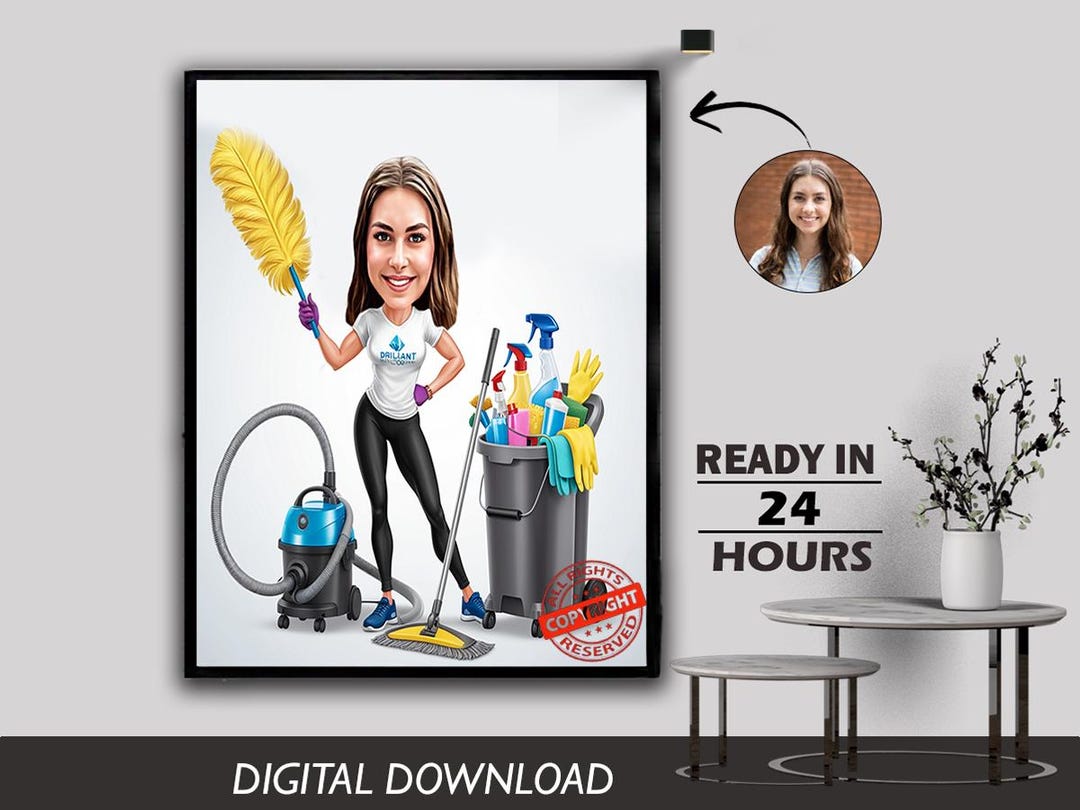 Custom Female Cleaner Caricature Cartoon Portrait House Clean Keeper ...