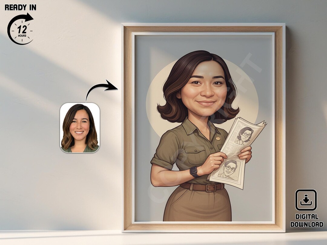 Journalist Caricature Portrait: Custom Reporter Gift (digital Download ...
