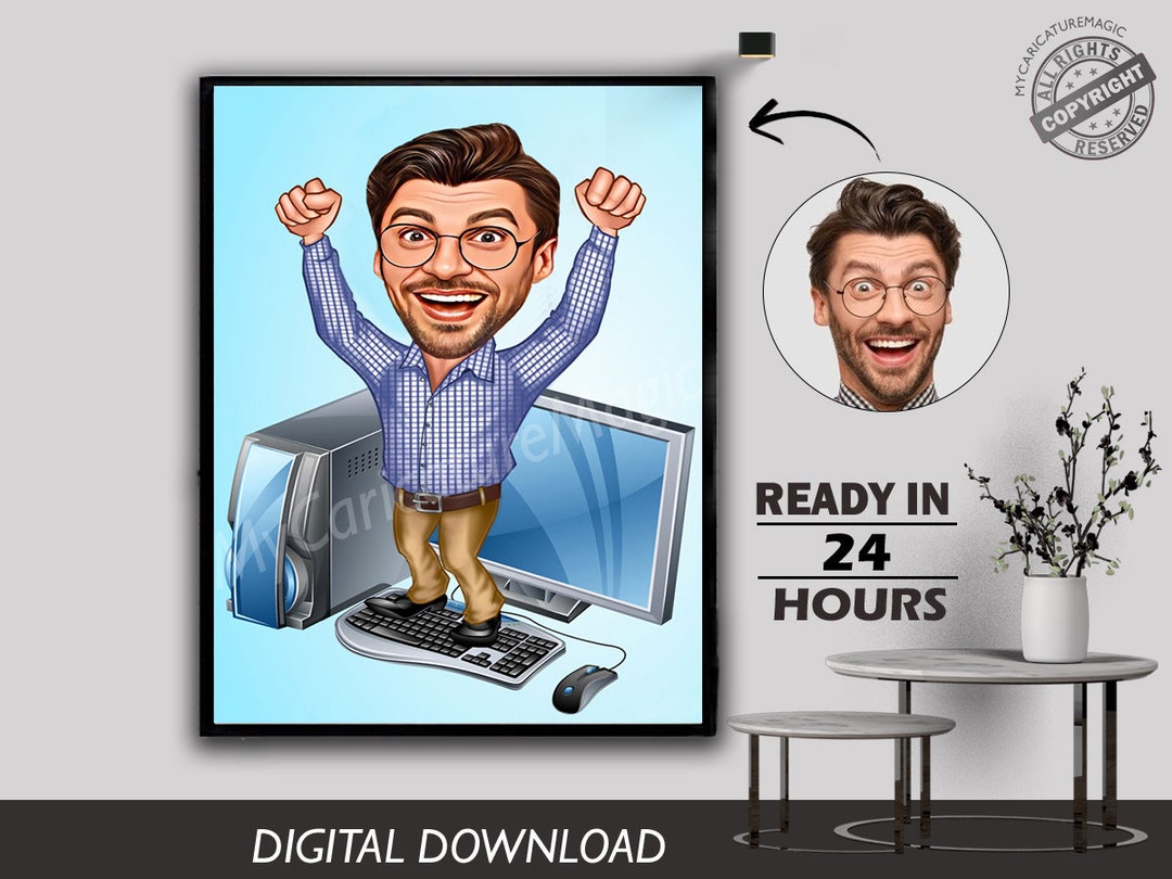 Personalized Computer Engineer Caricature: Custom IT Cartoon Portrait ...