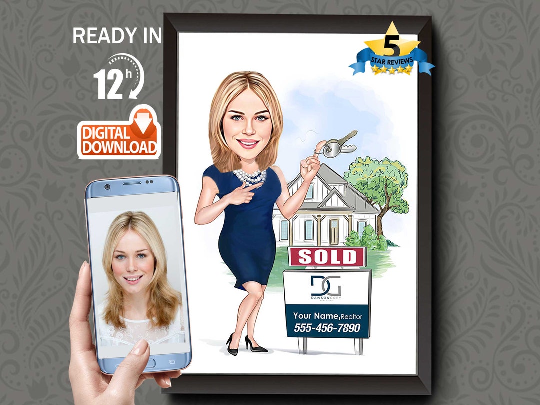 Custom Realtor Cartoon Gift,custom Female Real Estate Agent Caricature ...
