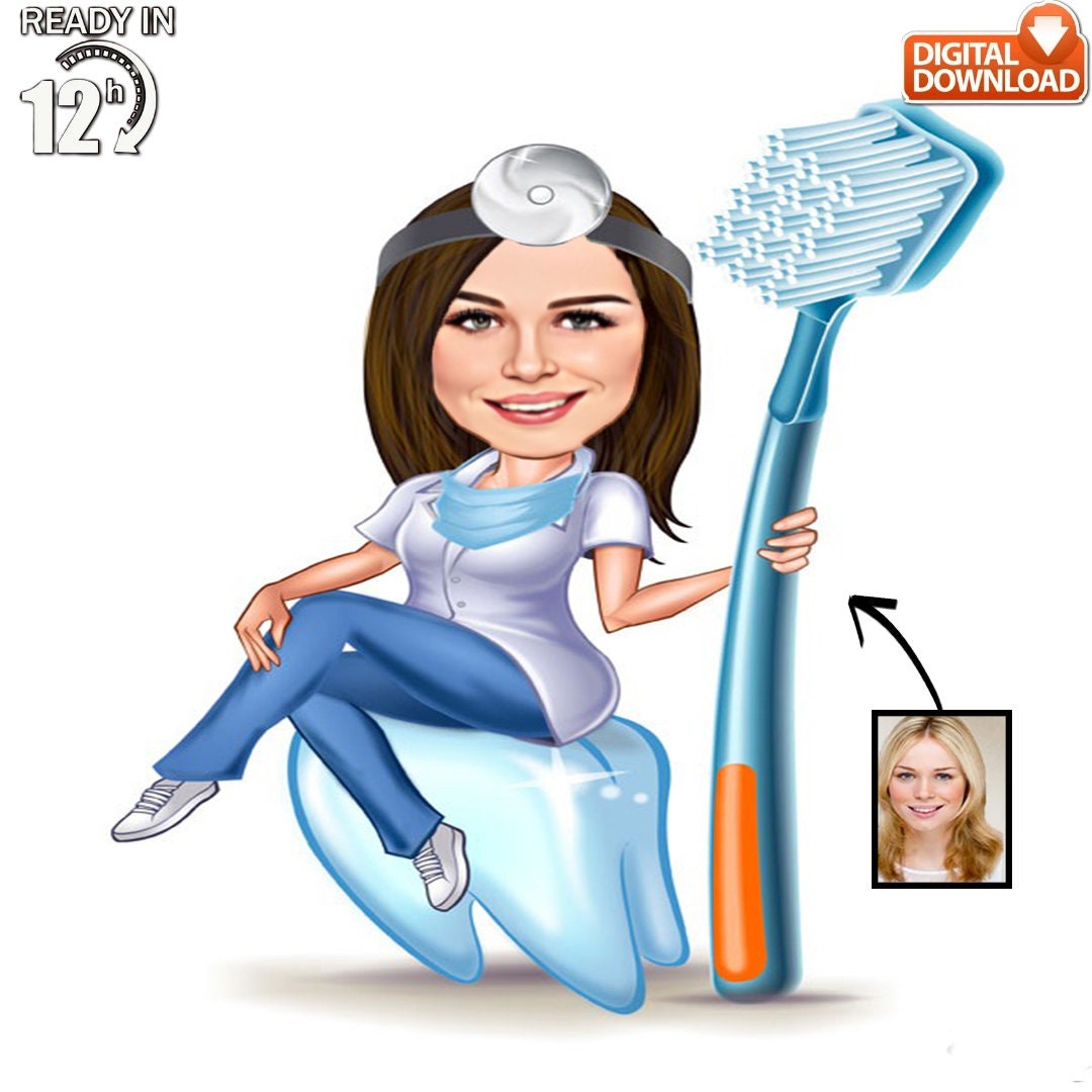 Custom Female Dentist Cartoon Portrait, Dentist Caricature, Gift for ...