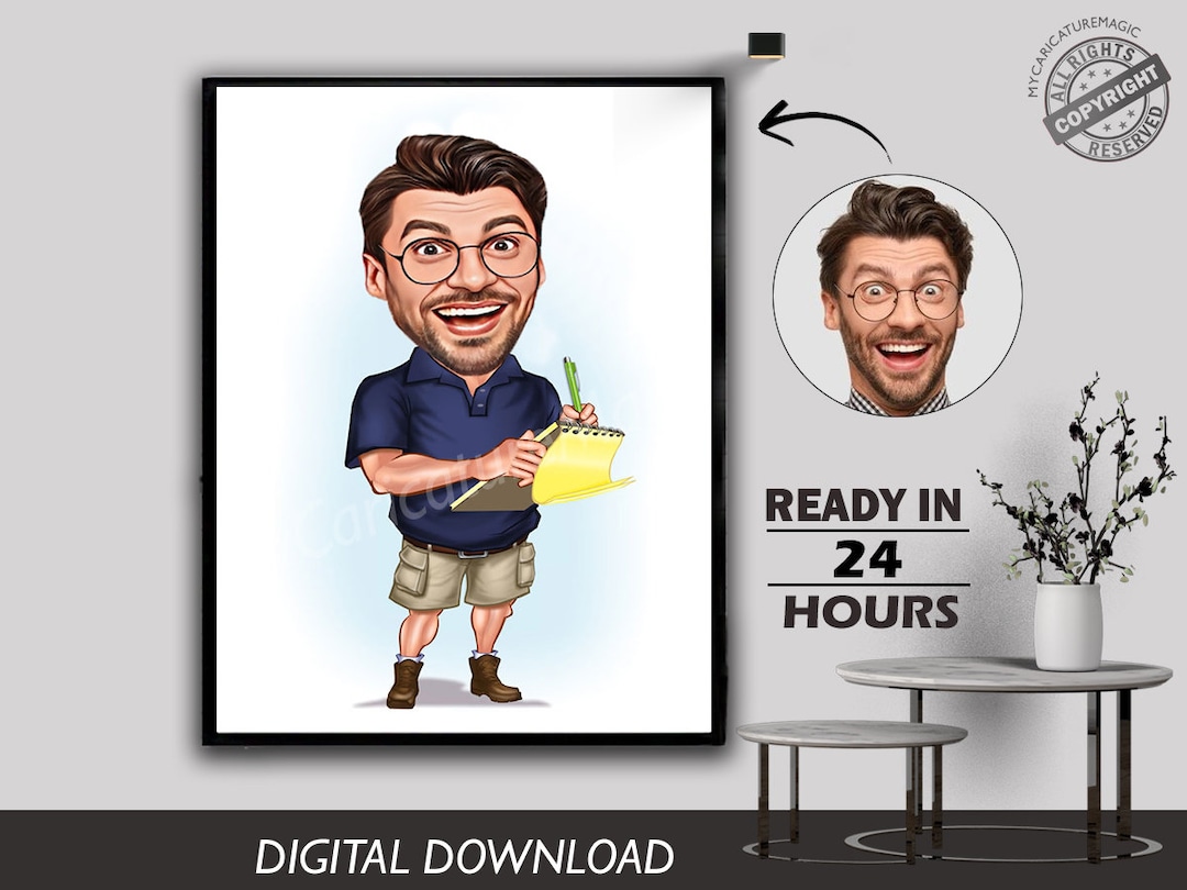 Bespoke Caricature of Male With Notepad Taking Notes Memo Pad ...