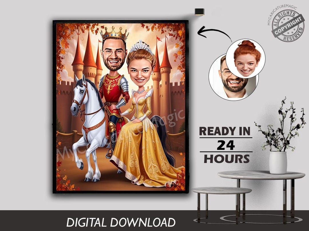 Royal Couple Caricature Custom Queen King Majestic Noble Monarch ...