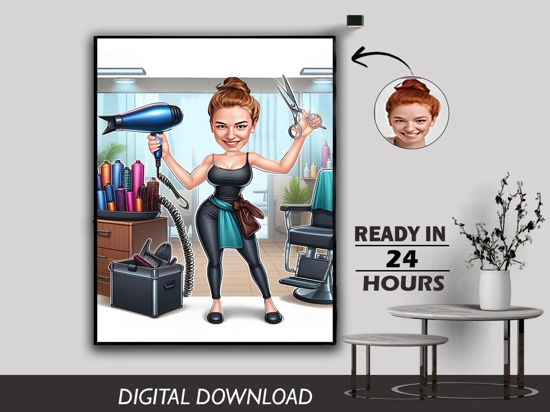 Custom Hairdresser Cartoon Portrait: Beauty Salon Caricature (digital ...