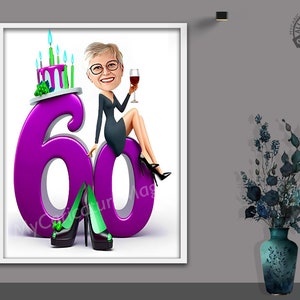 60th Birthday Caricature Gift: Custom Digital Portrait (digital ...