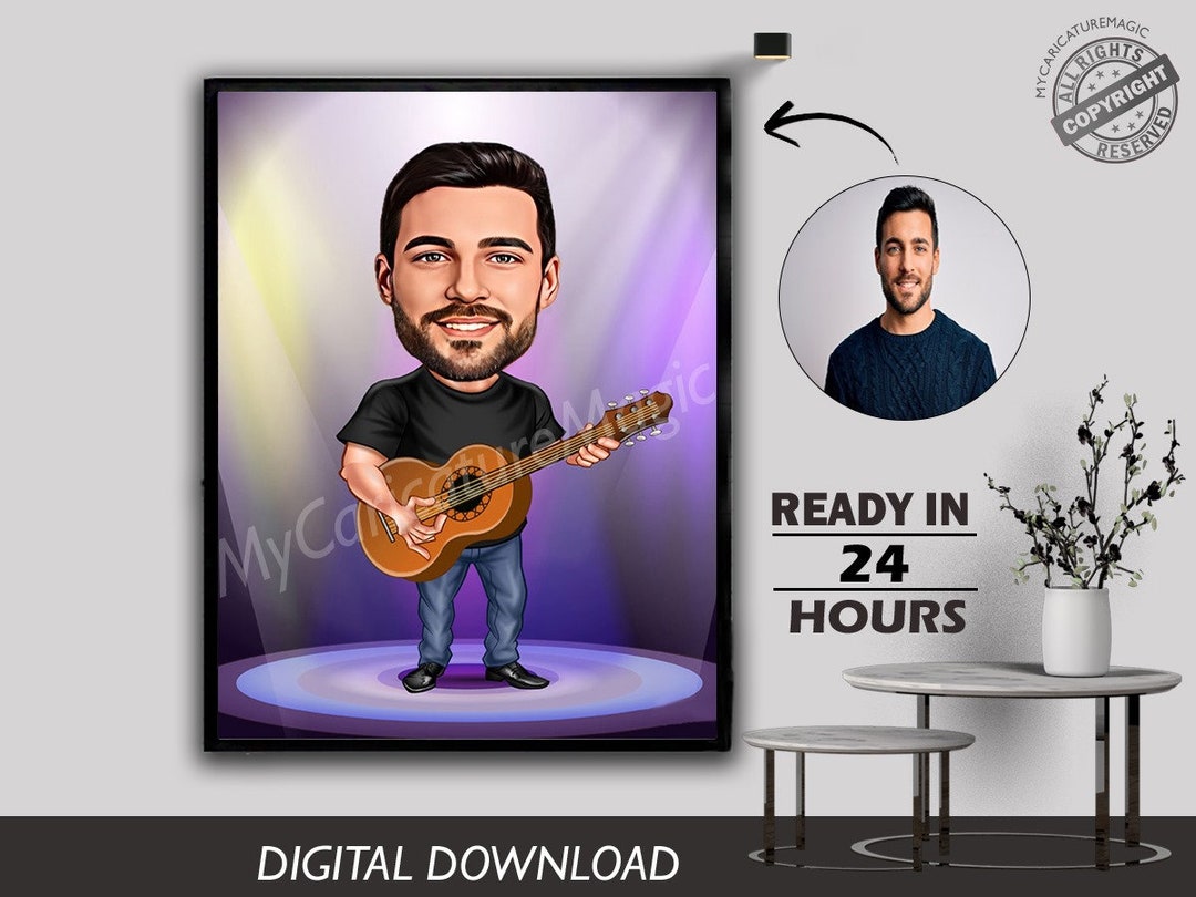 Custom Music Producer Cartoon Portrait With Guitar (digital Download ...