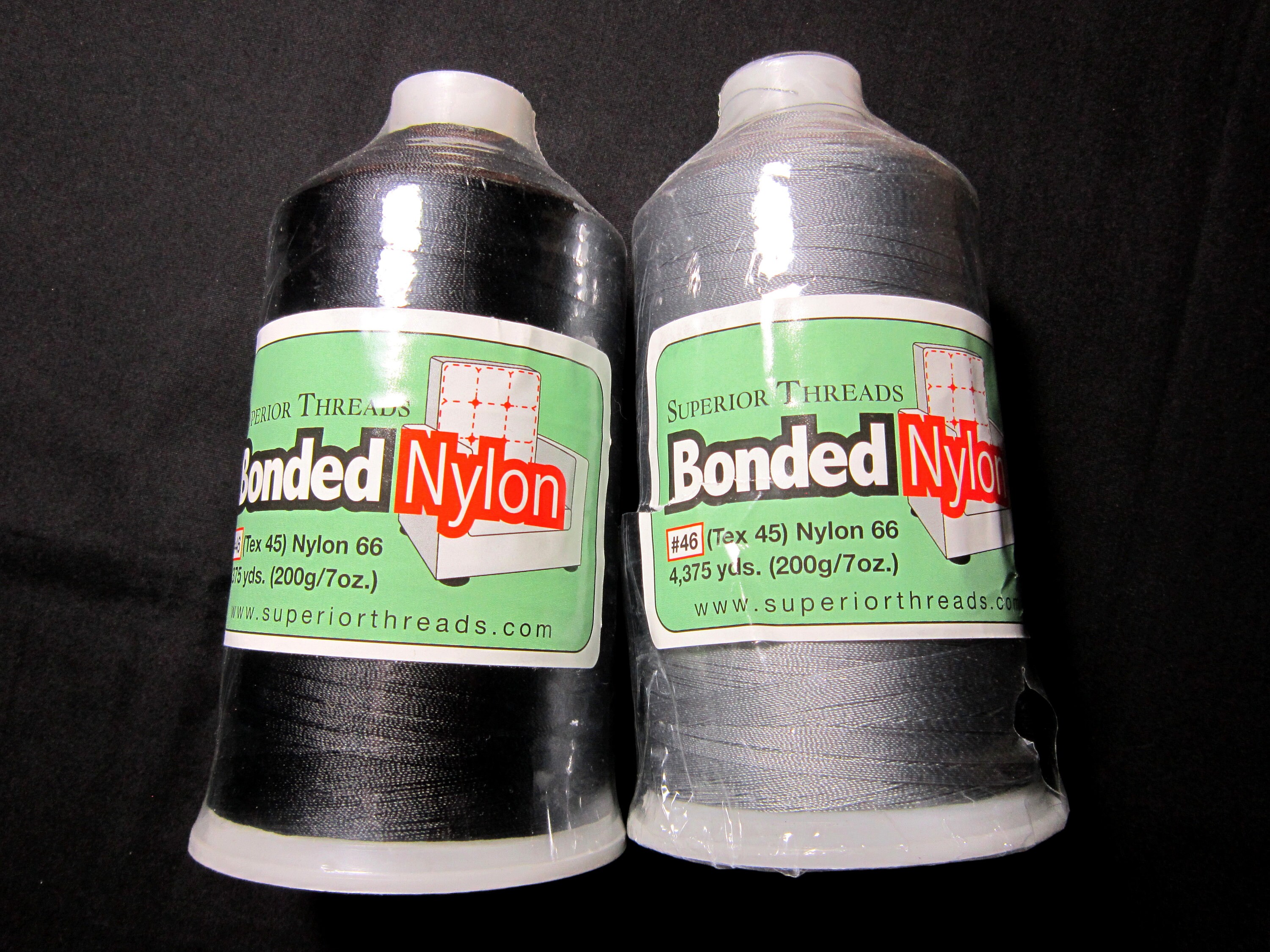 Superior Thread Brand Bonded Nylon TEX 45 Nylon 66 Black and Grey Two ...