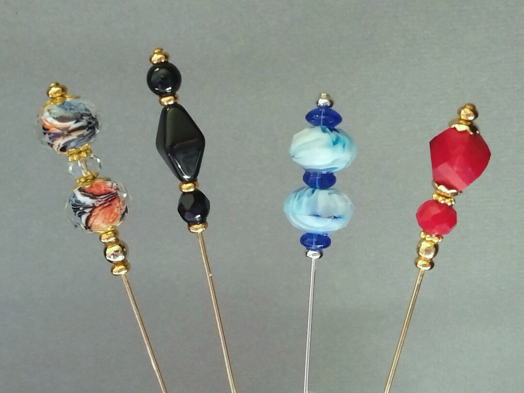 Hat Pin, Stick Pin, Czech Glass Beads, Fire Polish Crystal, Gold or ...