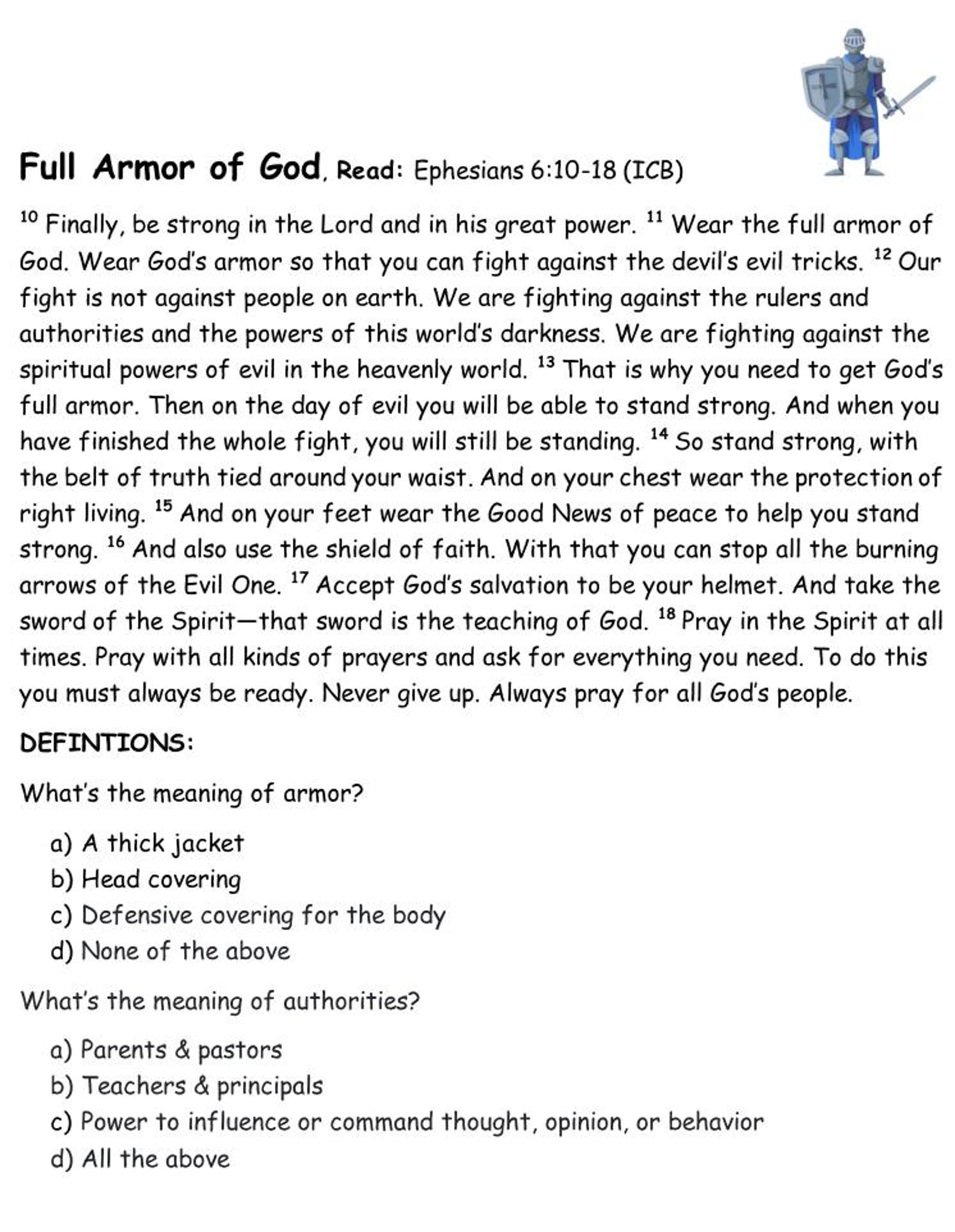 Full Armor of God, Ephesians 6:10-18 - Etsy