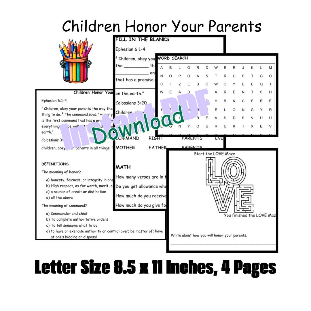 Honor Your Parents Bible Worksheet: Sunday School Printable (PDF) - Etsy