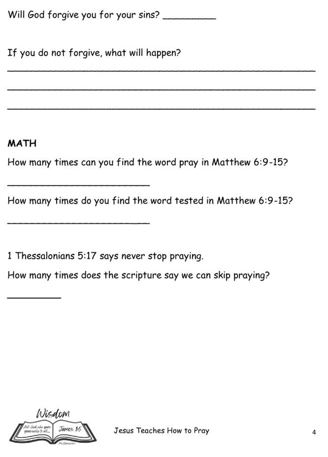 Jesus Teaches How to Pray - Bible Story Worksheets (PDF Download) - Etsy