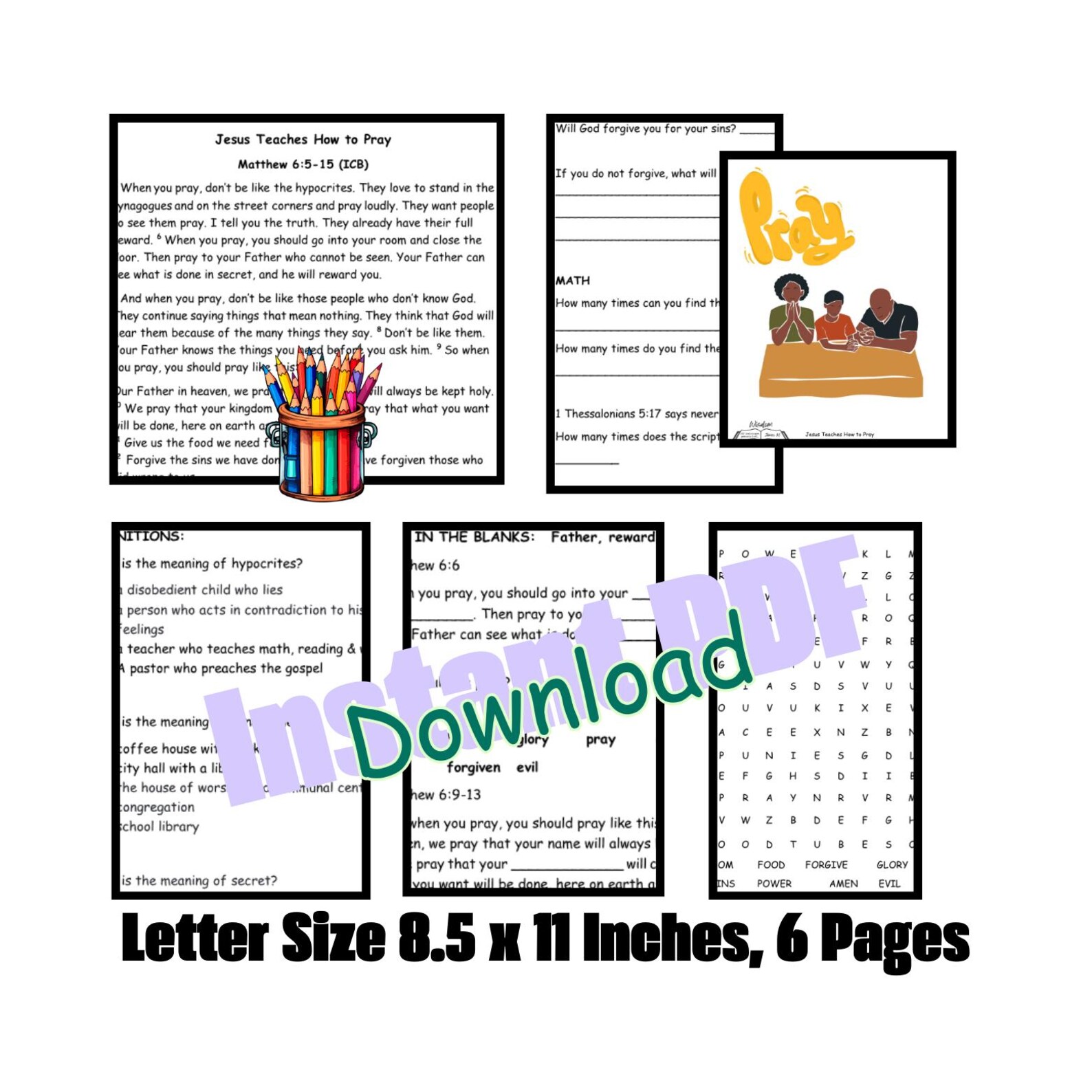 Jesus Teaches Prayer - Matthew 6 - Bible Story Worksheets (PDF Download ...