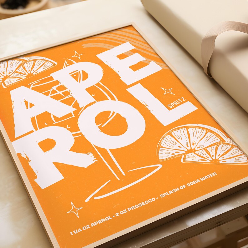 Aperol Spritz Art Print | Bar Cart Decor Cocktail Poster | Party ...