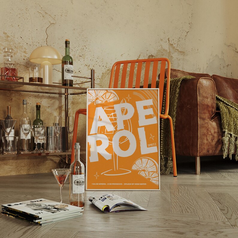 Aperol Spritz Art Print | Bar Cart Decor Cocktail Poster | Party ...