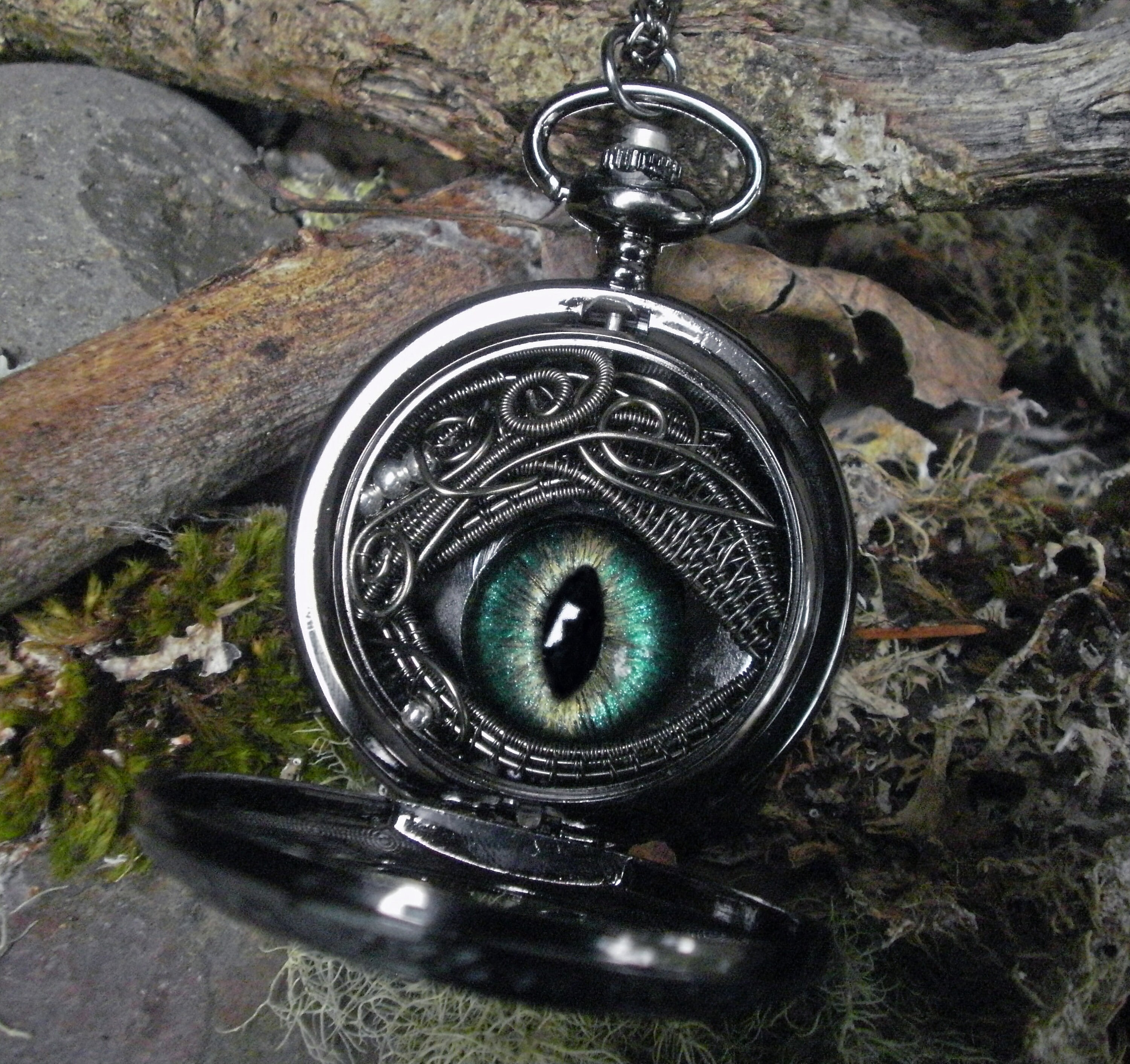 Gothic Steampunk Blue Green Evil Eye Dark Pocket Watch