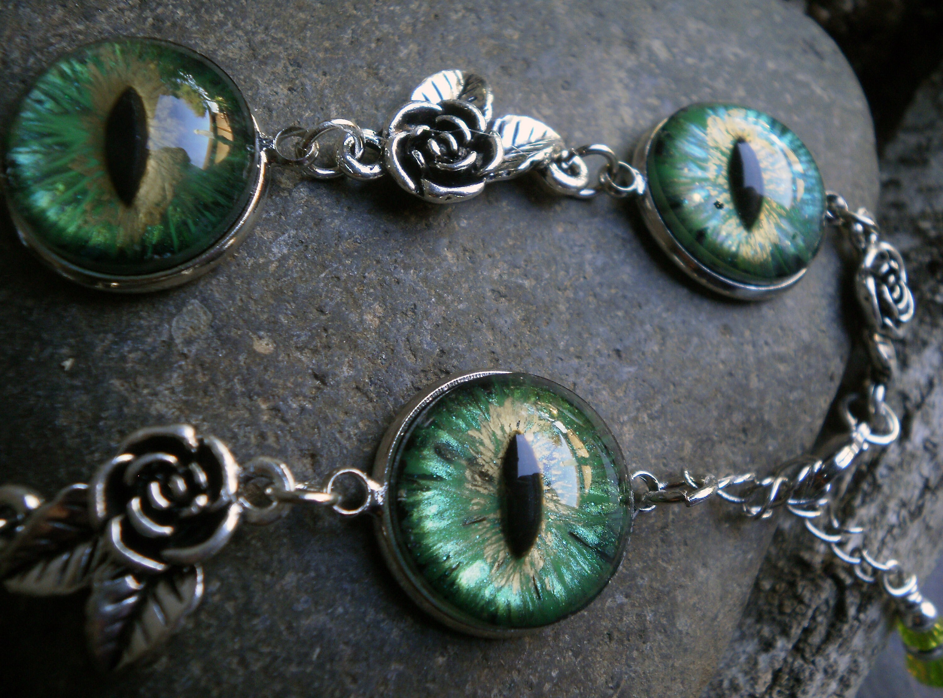 Gothic Steampunk Green Evil Eye Link Bracelet Style The Rose