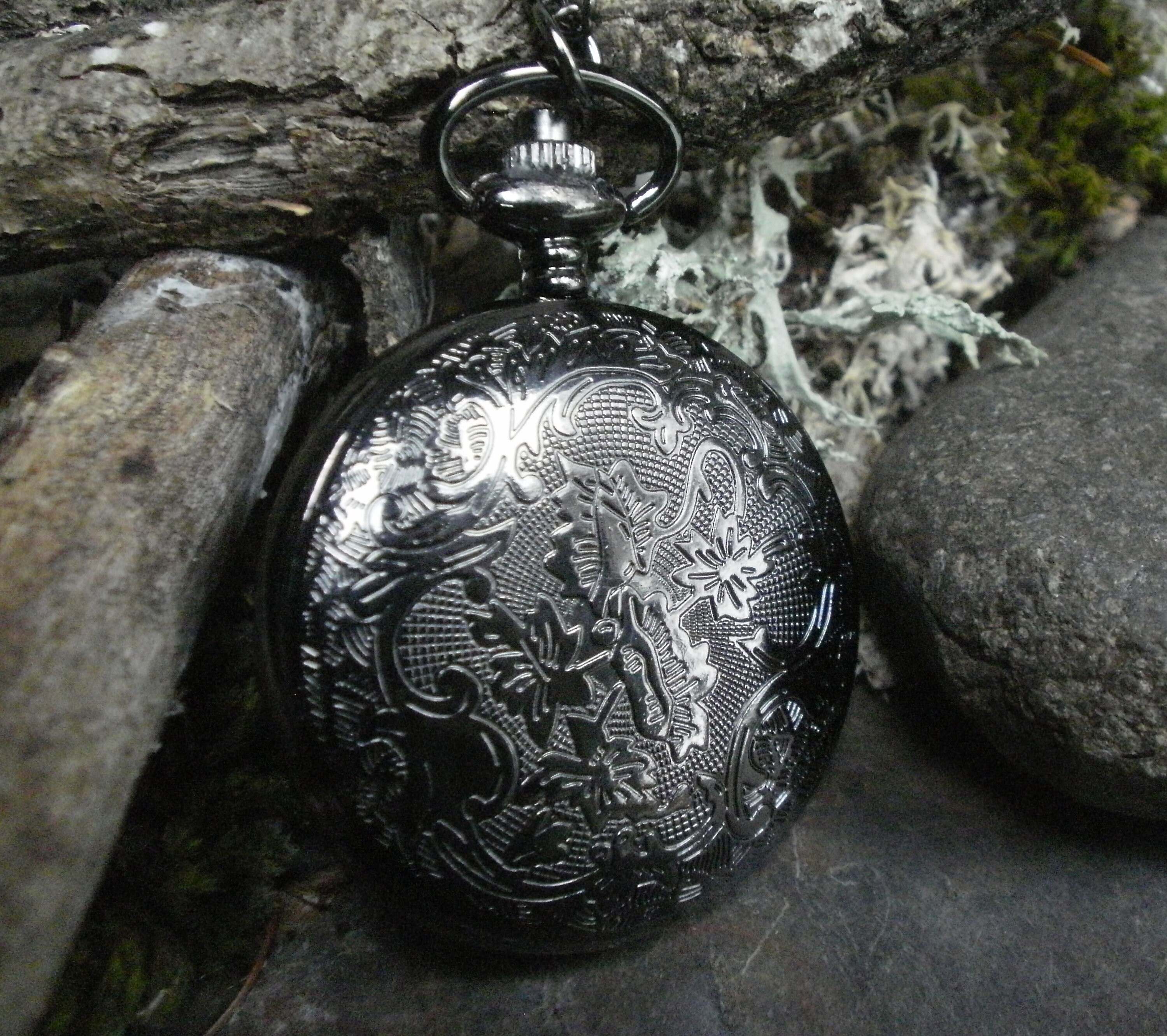 Gothic Steampunk gold Black Evil Eye Dark Pocket Watch