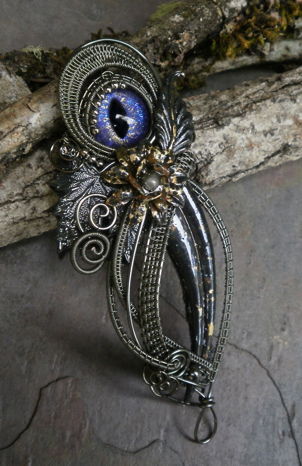 Gothic Steampunk Dark Botanical Pin Pendant Brooch
