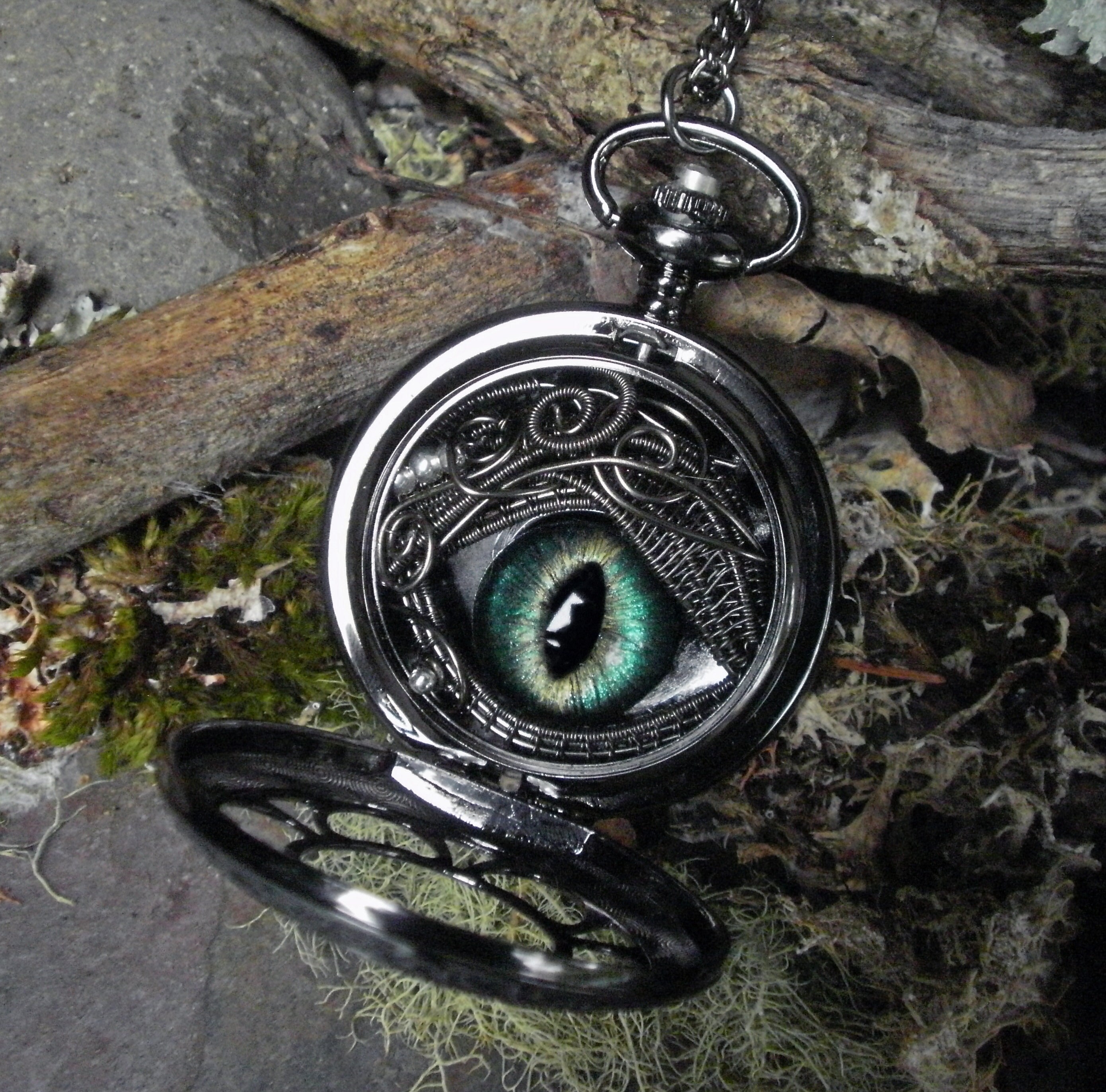 Gothic Steampunk Blue Green Evil Eye Dark Pocket Watch
