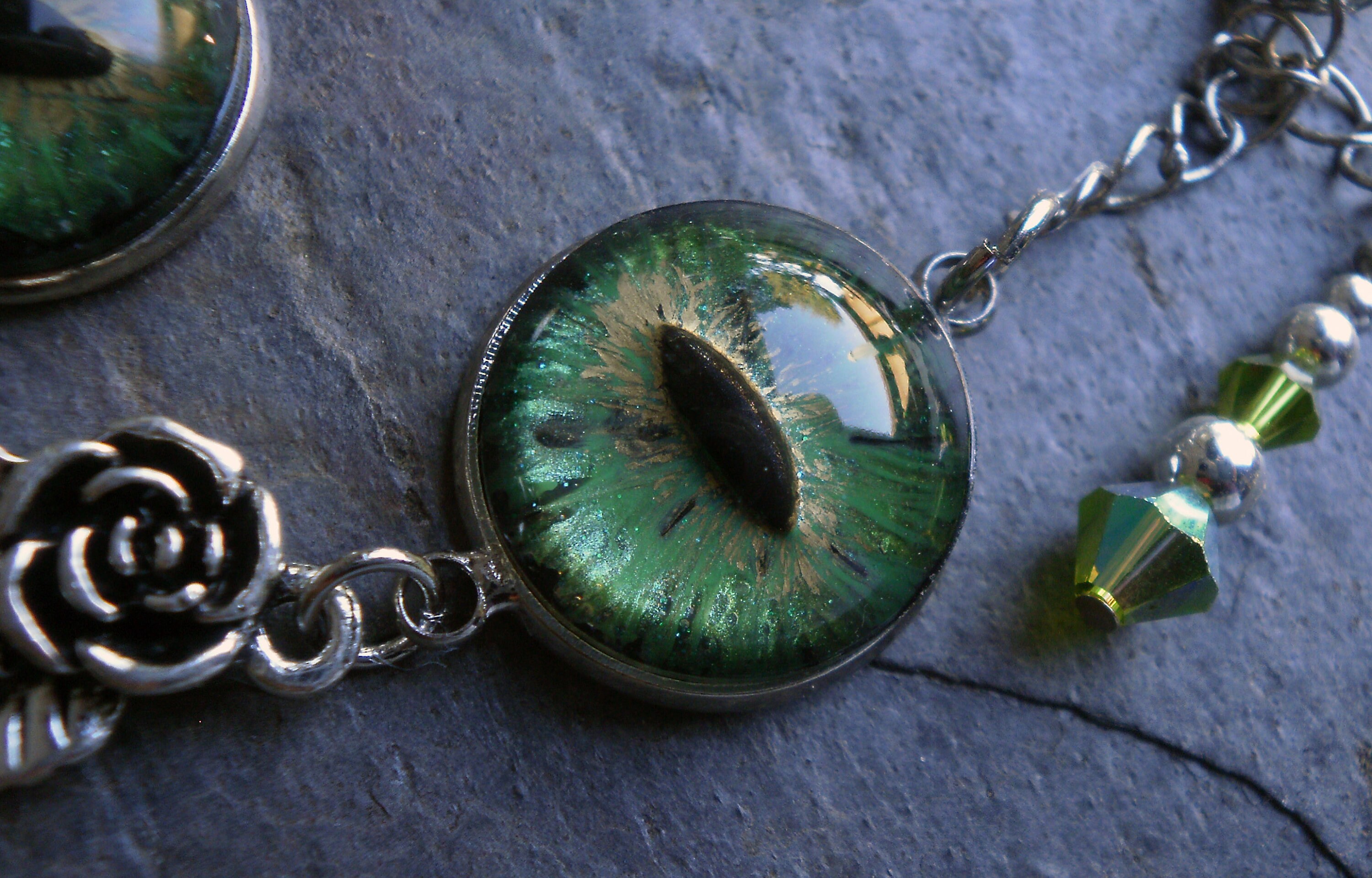 Gothic Steampunk Green Evil Eye Link Bracelet Style The Rose