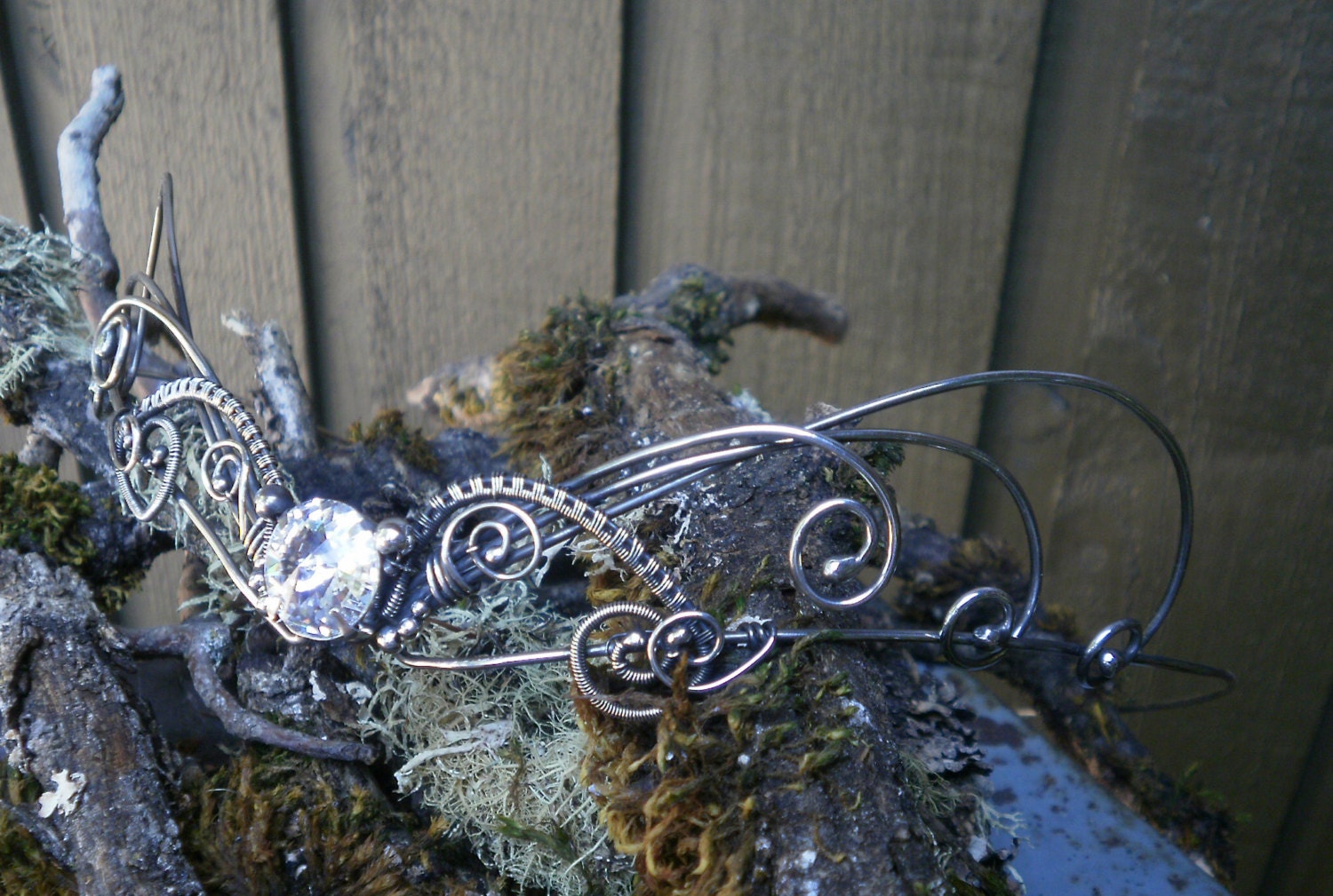 Solid Sterling Silver Elfin Bridal Crown with Swarovski Crystal