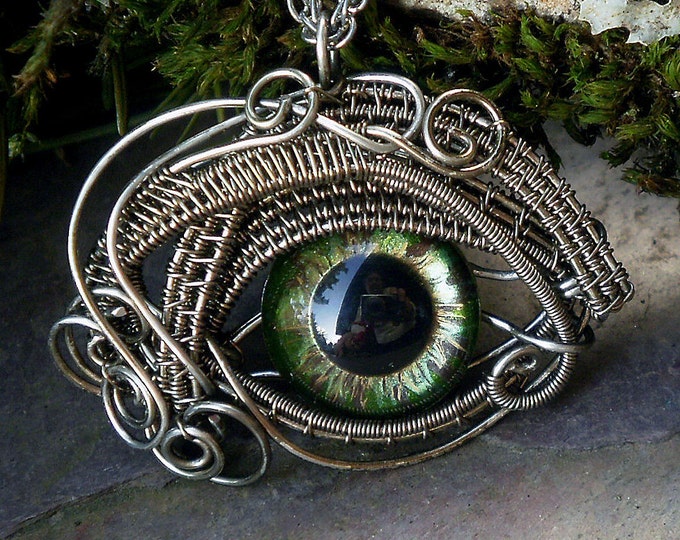 Gothic Steampunk Sable Evil Eye Pendant With Green Eye Itty - Etsy