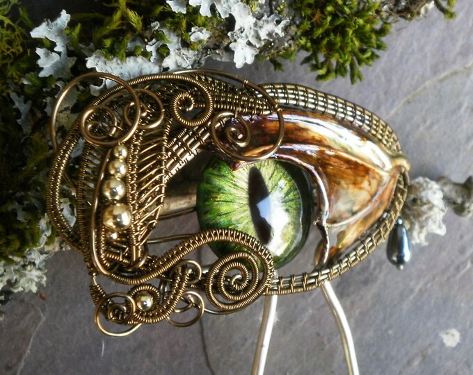 Gothic Steampunk Hair Fork Green Eye Dragon Wing - Etsy