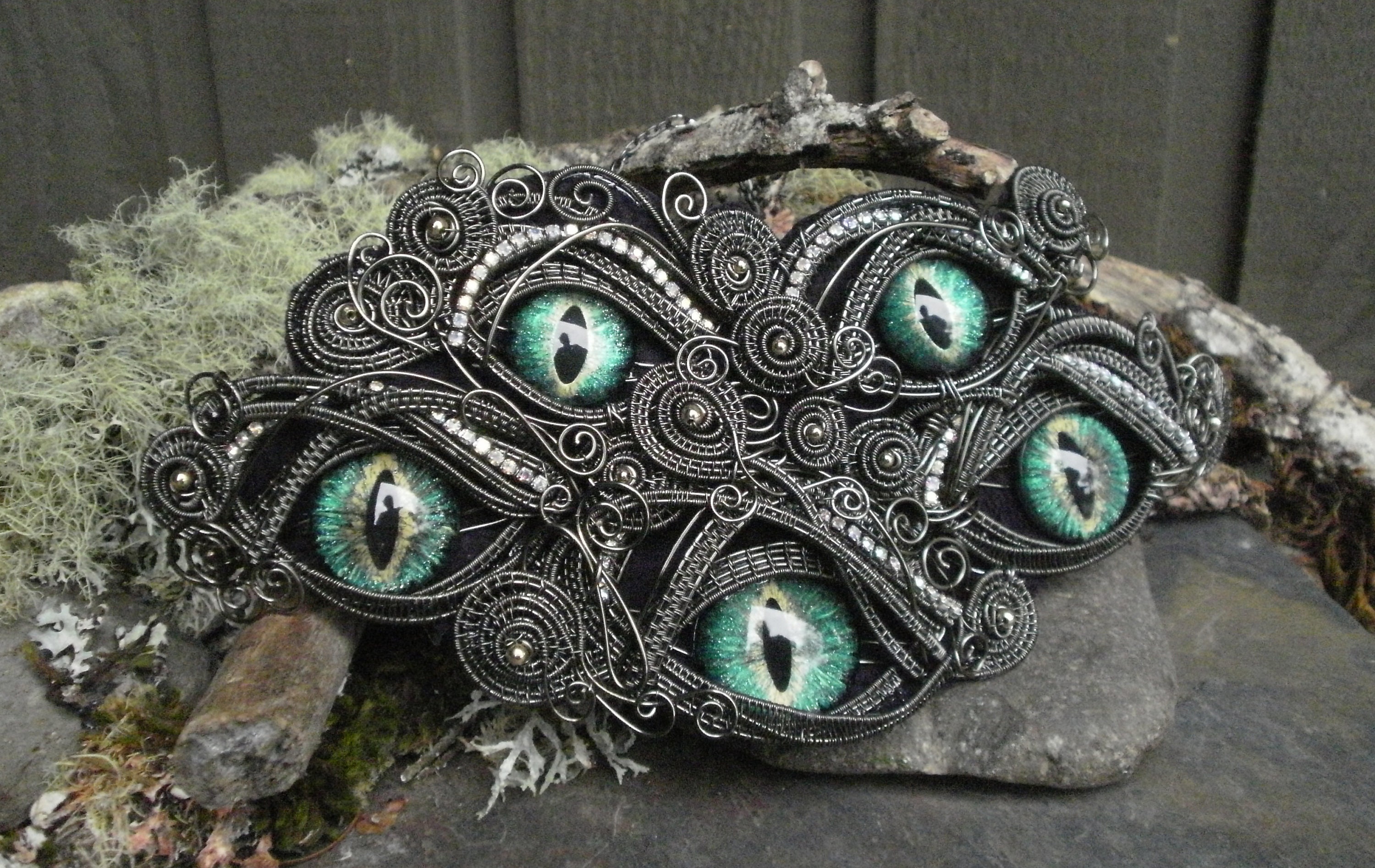 Gothic Steampunk Multi Evil Eye Necklace in Dark Silver