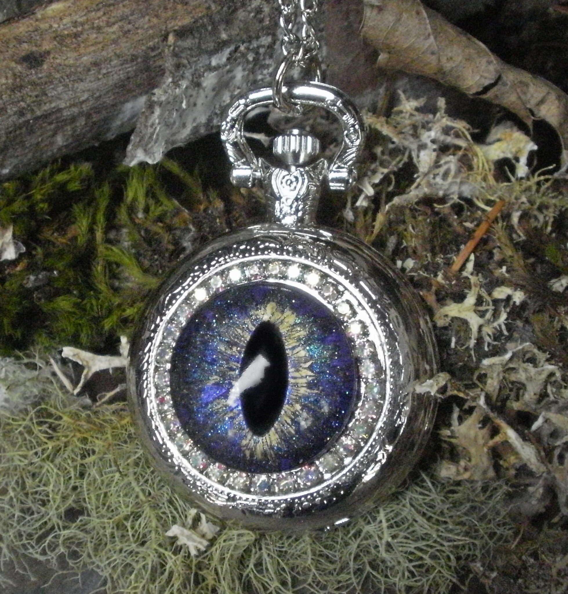 Gothic Steampunk Purple Blue Evil Eye Silver Pocket Watch