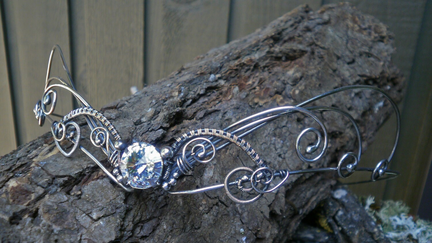 Solid Sterling Silver Elfin Bridal Crown with Swarovski Crystal