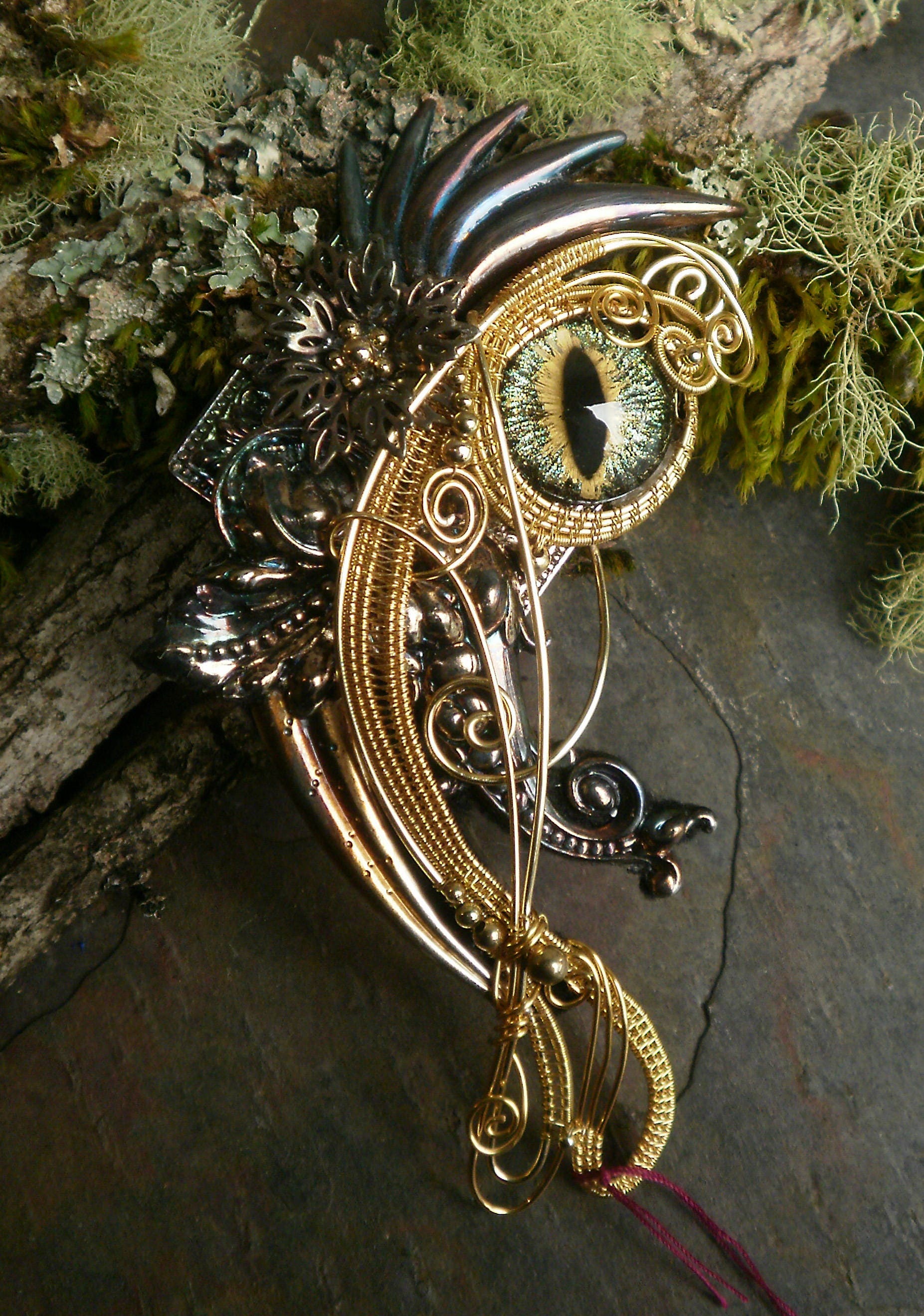 Gothic Steampunk Pin Pendant in Gold with Galaxy Eye